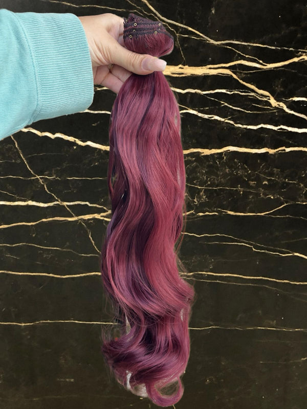 22 Inch Wavy Maroon Synthetic Clip Ons – Hair Extensions By Yasmin